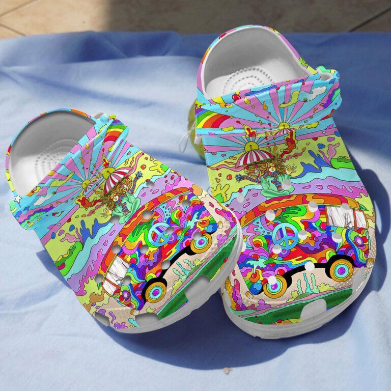 Camping Girl Hippie Car And Sunflower Colorful Clogs - Design by Crocodile