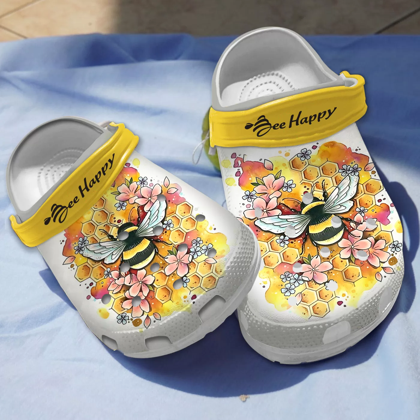 Colorful Bee Happy Slippers - Design by Crocodile