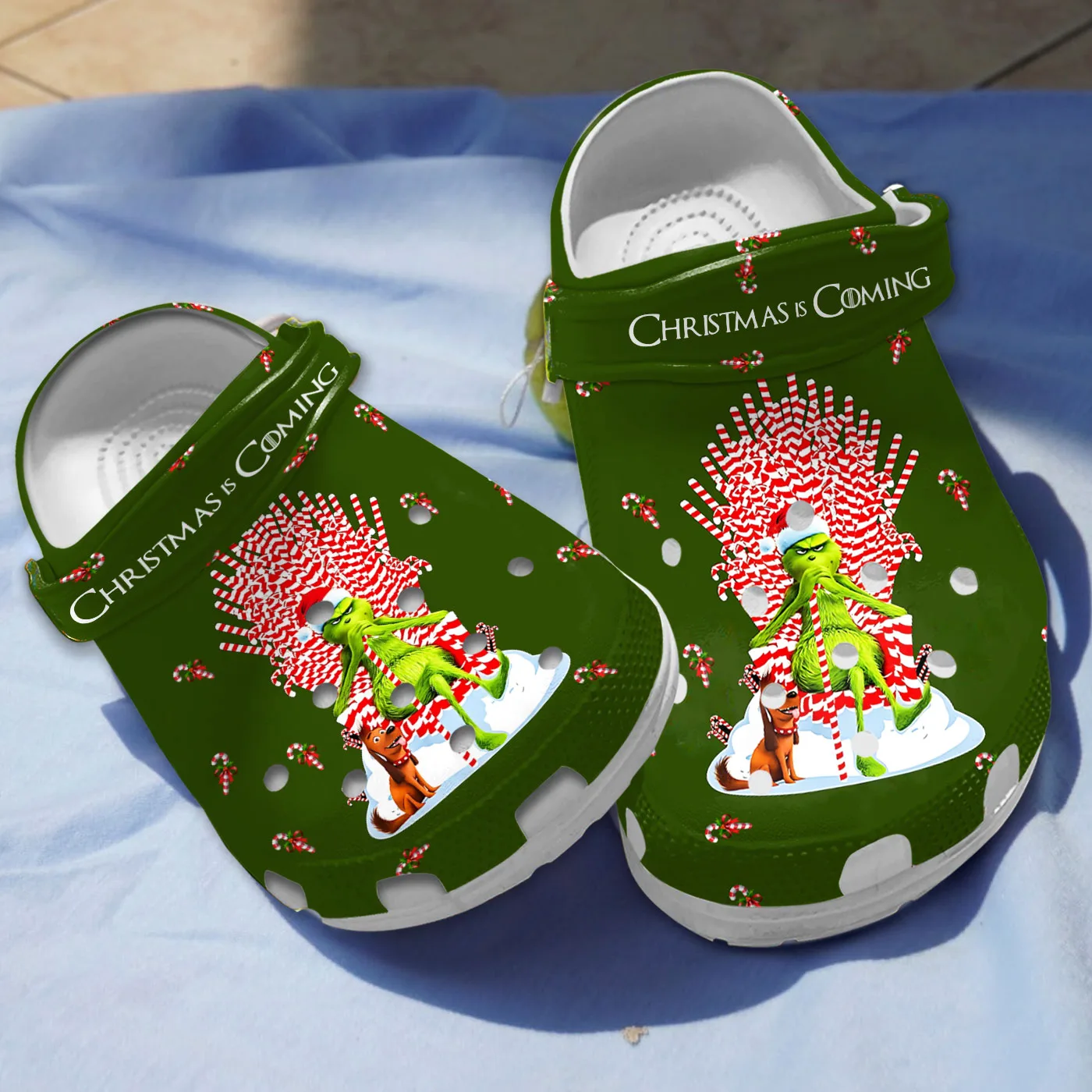 Christmas Is Coming Grinch And Candy Canes Crocs Shoes - Design by ...