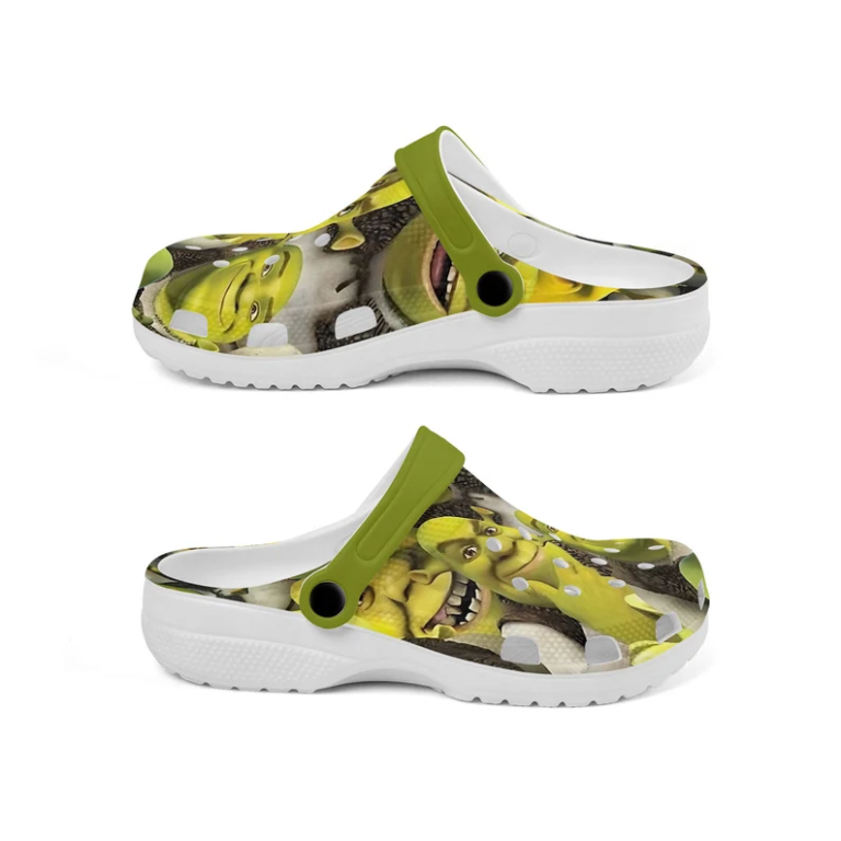 Happy Shrek Pattern Clogs Shoes - Design by Crocodile