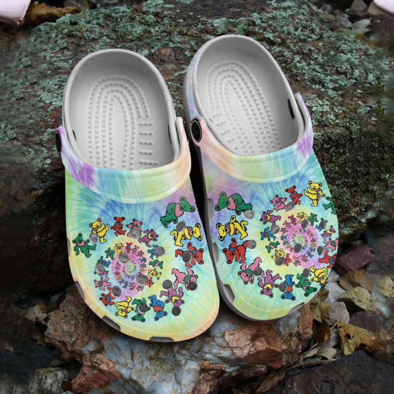 Grateful Dead BearsTie Dye Pattern Clogs Shoes - Design by Crocodile