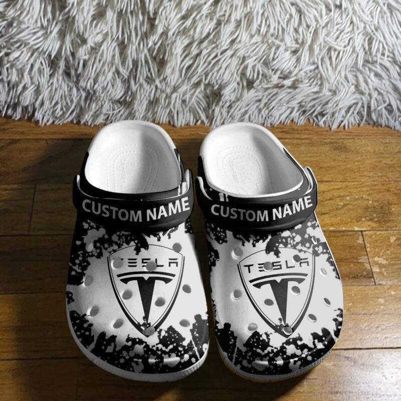 Custom Name Tesla Logo Clogs For Men And Women - Design by Crocodile