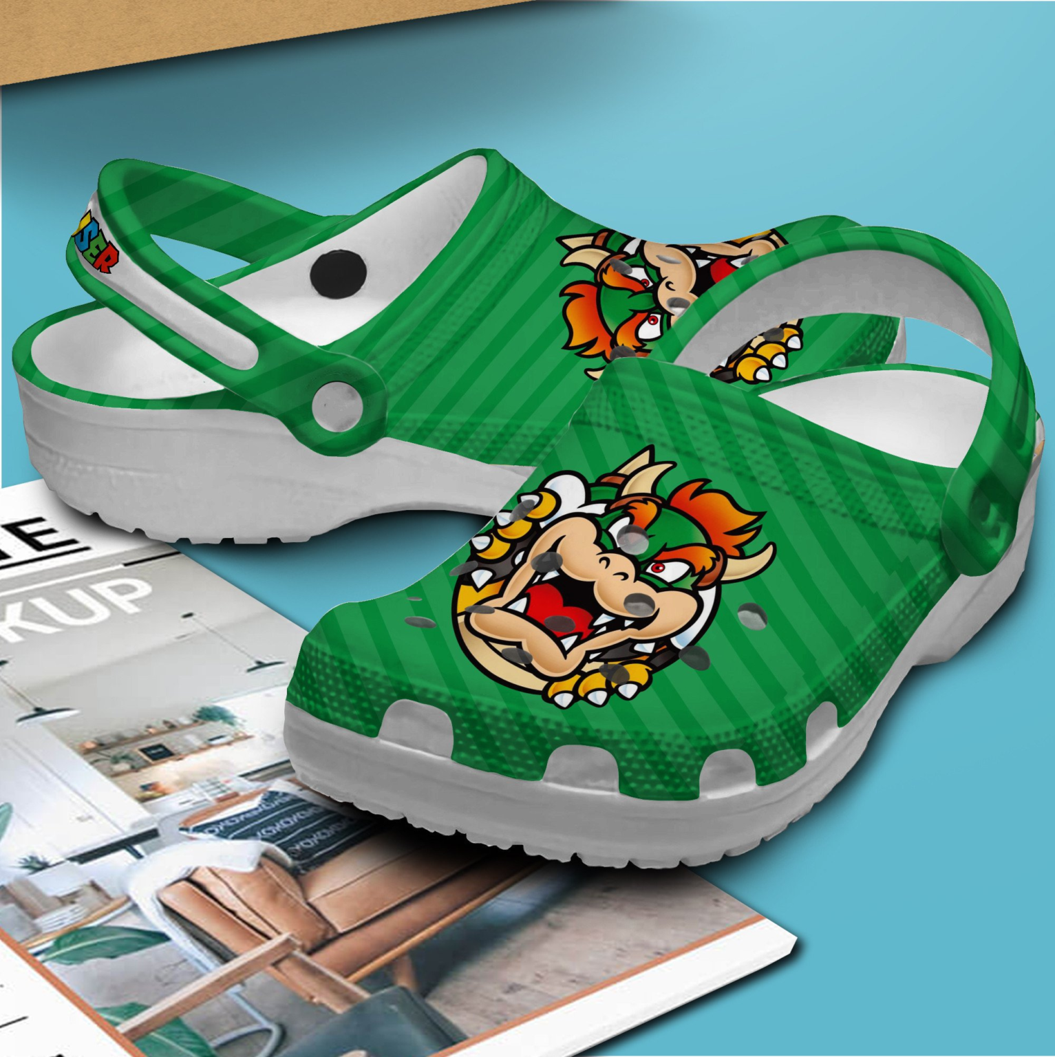 Bowser King Koopa Super Mario Game Green Clogs - Design by Crocodile