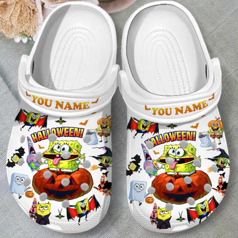 Funny Halloween Clogs Spongebob Squarepants White Clogs For Kids And ...
