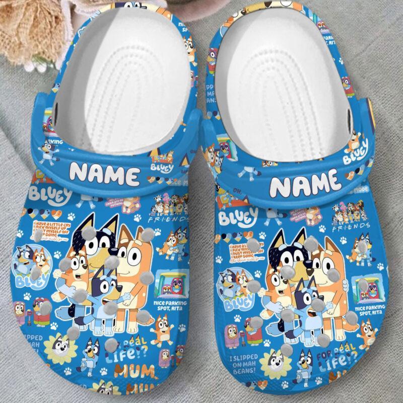 Personalized Bluey And Bingo Family Cartoon Blue Clogs For Kids ...