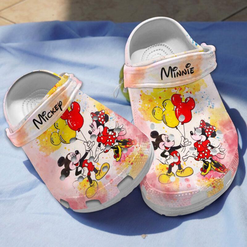 Balloon Mickey And Minnie Mouse Watercolor Clogs For Kids & Adults ...